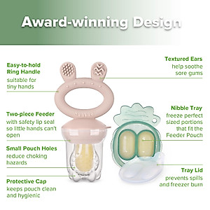 Haakaa Baby Fruit Food Feeder & Mini Freezer Nibble Tray Combo, Breastmilk Popsicle Molds for Baby Cooling Relief, BPA Free Silicone Feeder for Safe Infant Self Feeding, 4 Month+ (Blush)