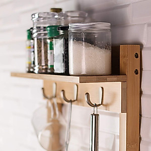 Encozy Coffee Mug Wall Rack, Holder, and Organizer - 7 Hooks Mug with Shelf for Your Favorite Mugs - Adds Charm to Any Kitchen or Office Décor (Bamboo)