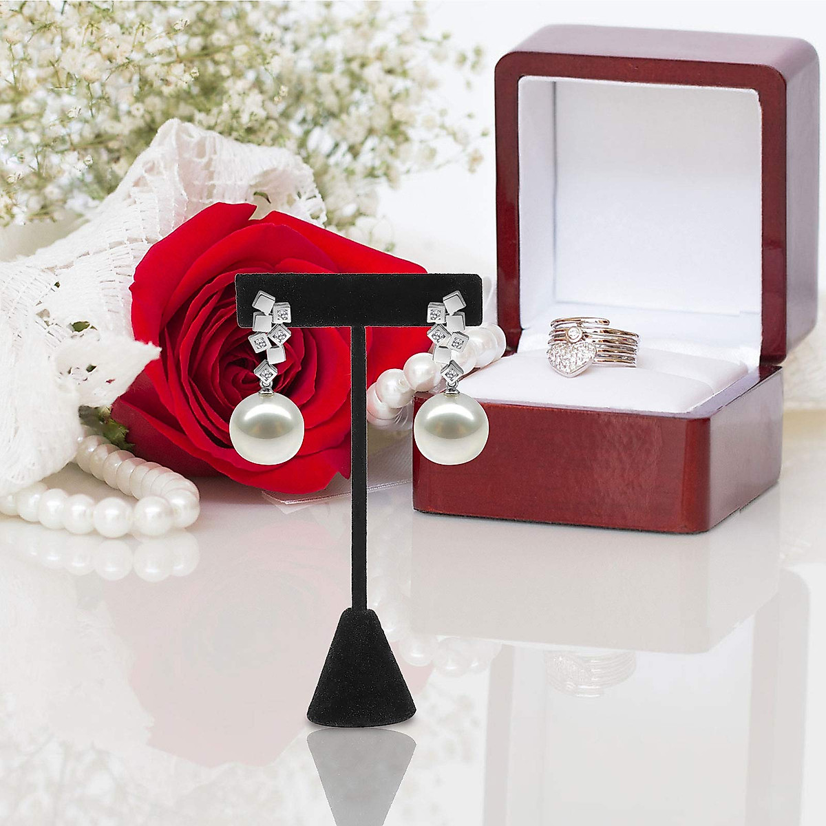 ZEONHEI 6 PCS 4.73 Inch T Stand Earring Holder, Black Velvet Earring Display T Shape Organizer, Metal T Bar Earring Display Stand for Selling, Showcase Display, Jewelry Trade Show