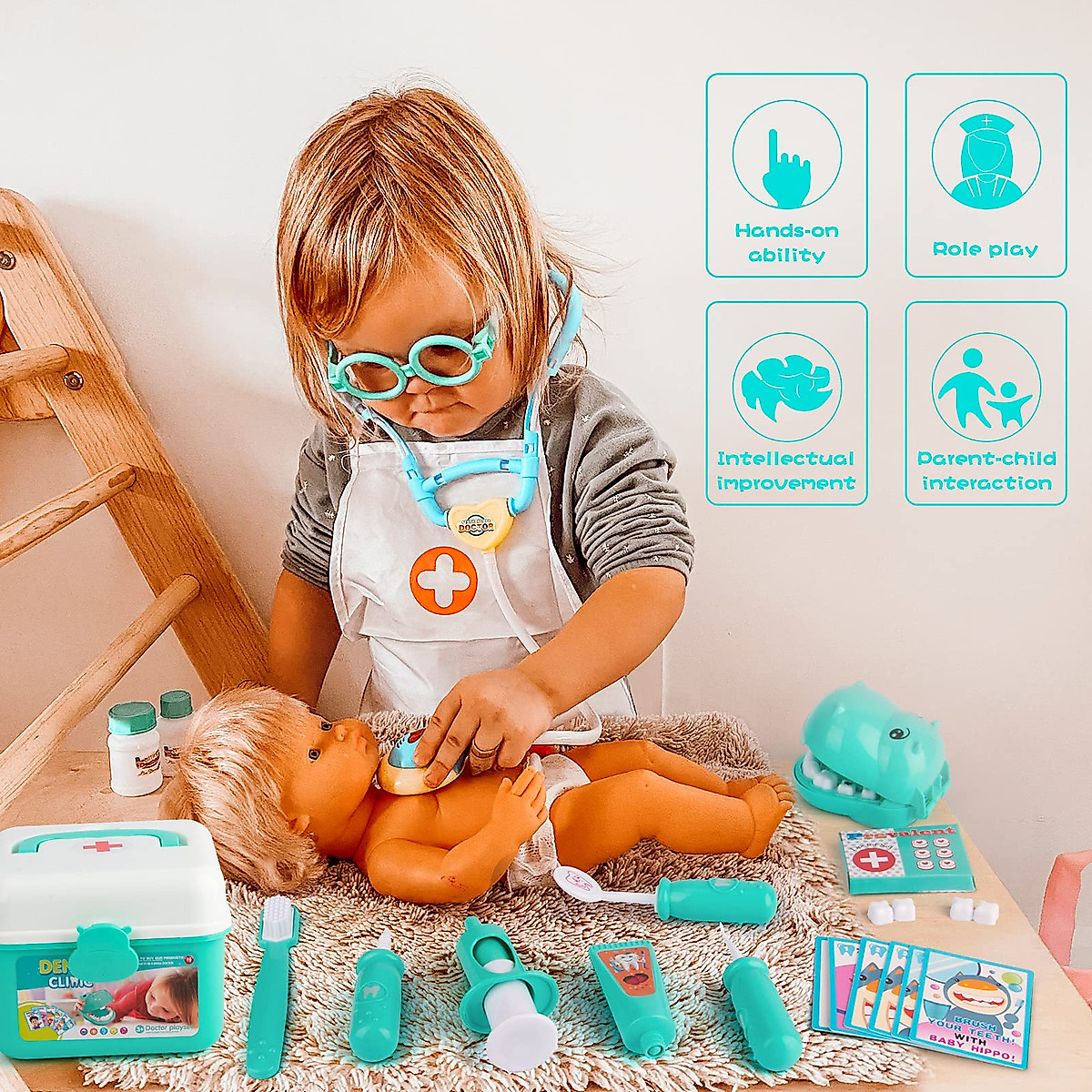 Doctor Kit for Kids Dentist Toys Pretend Play, Medical Kit Gifts Boy & Girl Learning Educational Toddler Games Role Play, Preschool and Ages 3+