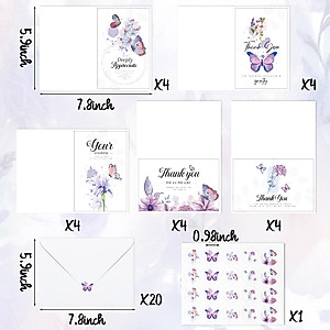 WATINC 60pcs Funeral Thank You Cards with Envelopes and Stickers, Purple Butterfly Bereavement Card Express Your Condolences, Memorial Sympathy Cards with Message Inside for Beloved Friends Family