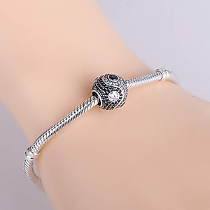 Yin Yang Charms 925 Sterling Silver Chinese Tai Chi Charm with Stone Fits Pandora European Bracelet (Round)