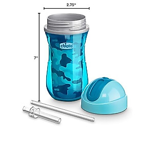 Chicco Insulated Flip-Top Straw Spill Free Baby Sippy Cup, 12 Months+, Blue/Teal, 9 Ounce (Pack of 2)