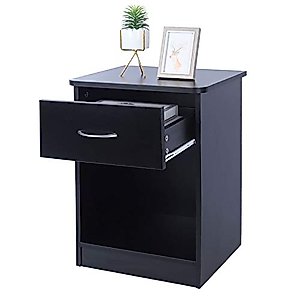 TINSAWOOD 1-Drawer Nightstand, End Table with Drawer and Open Storage Shelf, Nightstand Chest for Bedroom and Dorm Bedside, Black