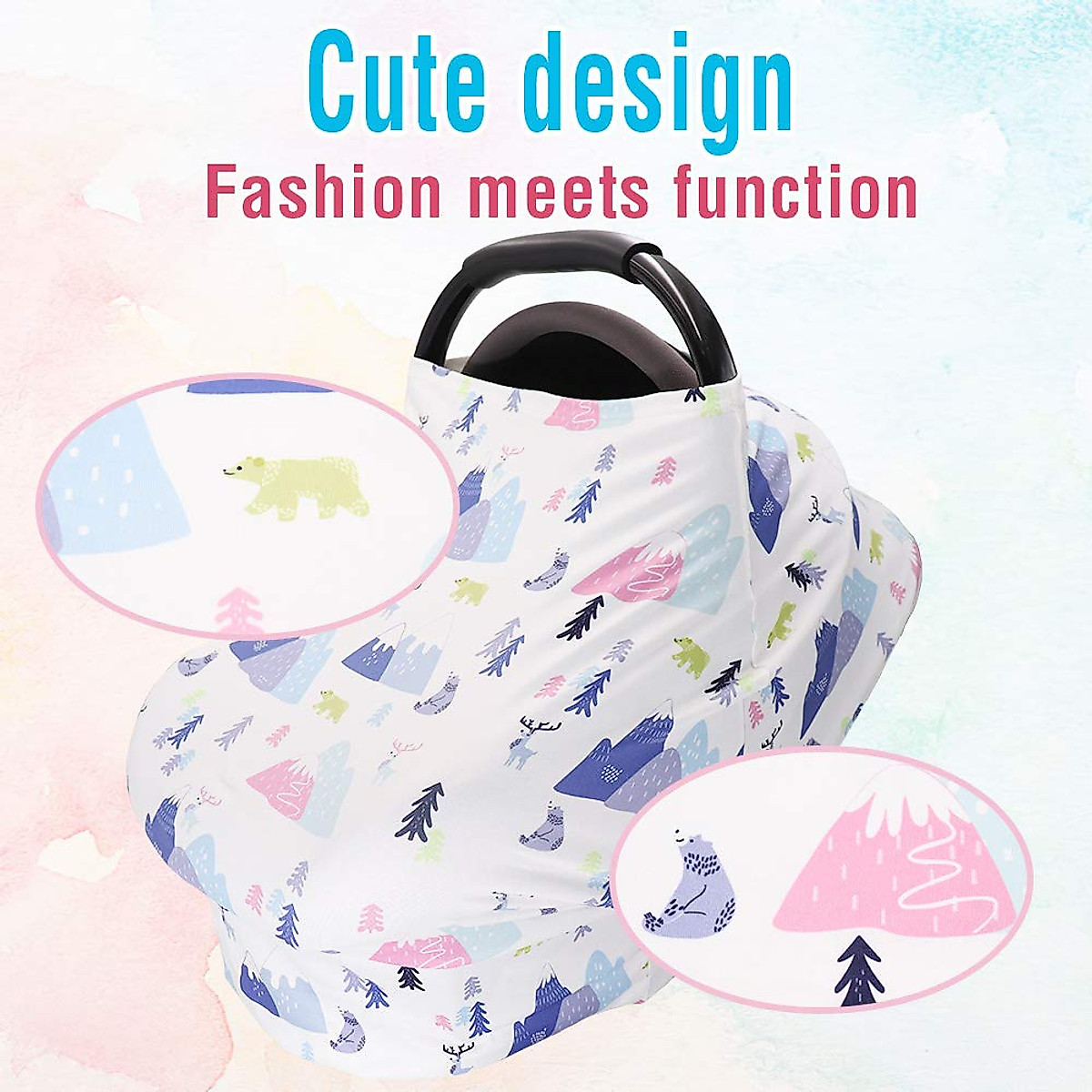GFU Baby Car Seat Cover for Baby Boys and Girls, Carseat Canopy for Infant, Multi- use Nursing Covers, Stretchy Baby Car Seat Cover for Stroller/High Chair/Shopping Cart/Car Seat Canopies