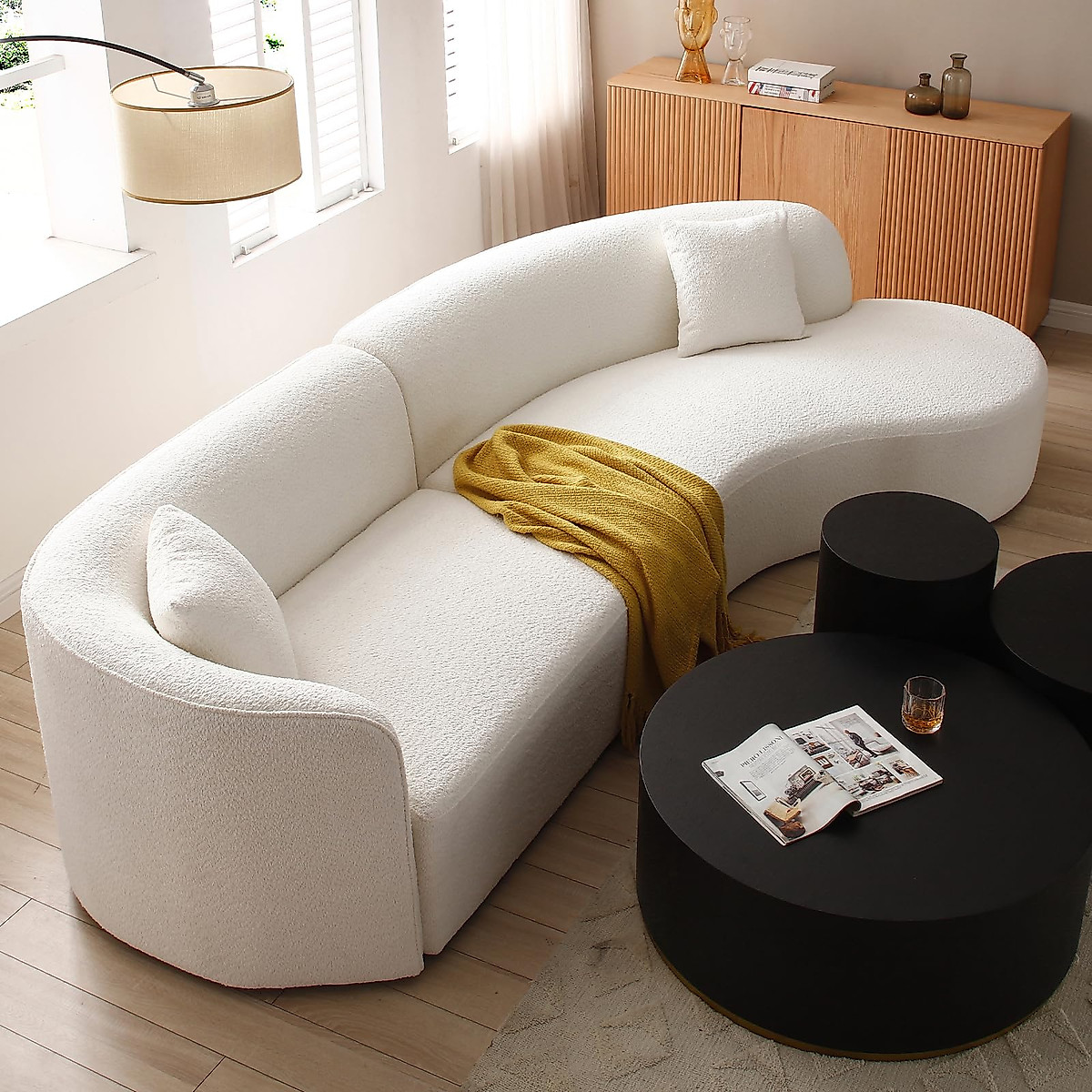 mr.waiba Luxury Modern Style Living Room Upholstery Curved Sofa with Chaise 2-Piece Set, Right Hand Facing Sectional, Boucle Couch, White