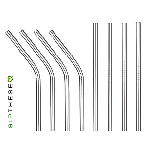 SipThese 8 pc Stainless Steel Straws With Bonus Collapsible Straw. 2 Straw Cleaning Brush, 8 Metal Straws. Stainless Steel Straws With Silicone Tips. 1 Travel Bag. Eco Friendly Reusable Straws
