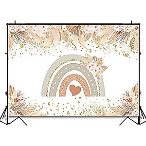 Avezano Boho Rainbow Backdrop for Baby Shower Pampas Grass Bohemian Rainbow Baby Shower Party Decorations Photography Background Party Supplies Cake Table Banner (7x5ft)