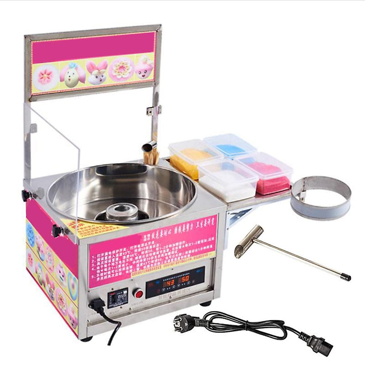 Candy Floss Maker Machine Commercial, Cotton Candy Maker Floss Machine Cart 1350W, Temperature and Speed Control, Tabletop Commercial Cotton Candy Sugar Maker