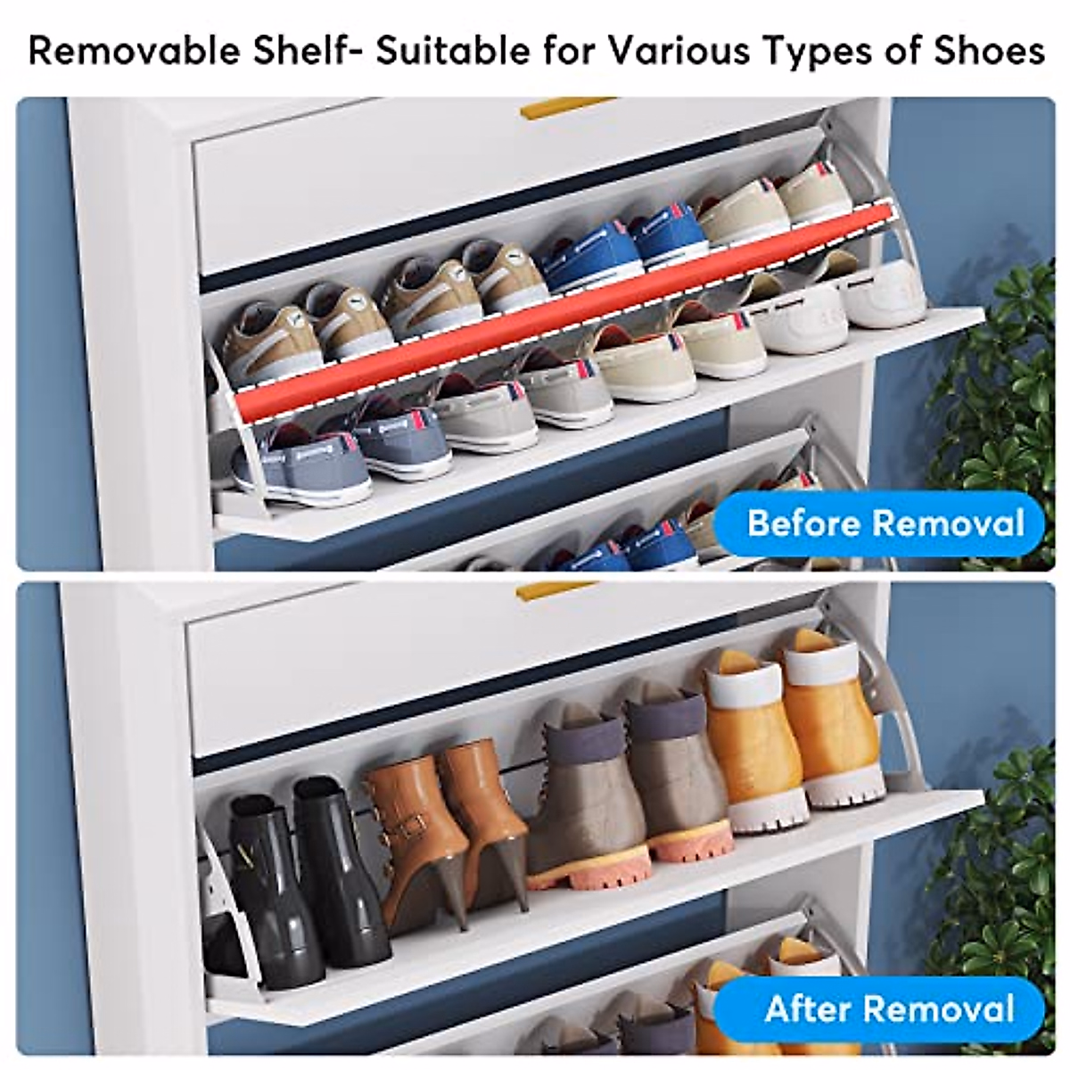 Tribesigns Shoe Cabinet, White Slim Shoe Storage Cabinet for Entryway, Modern 16 Pair Thin Shoe Rack Organizer with 2 Flip Drawers