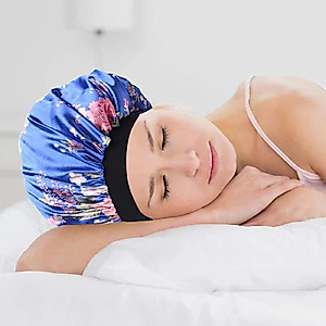 4 Pack Soft Satin Sleeping Cap Wide Band Salon Bonnet Silk Night Sleep Hat Hair Loss Cap for Women, 4 Styles