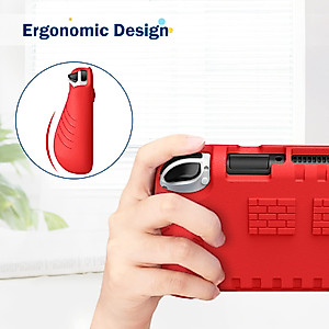 Fintie Kids Case for Nintendo Switch OLED Model 2021 with 2 Game Card Slots - [Kids Friendly] Ultralight Shockproof Protective Cover, Ergonomic Grip Case for Switch OLED Model Console 7.0", Red