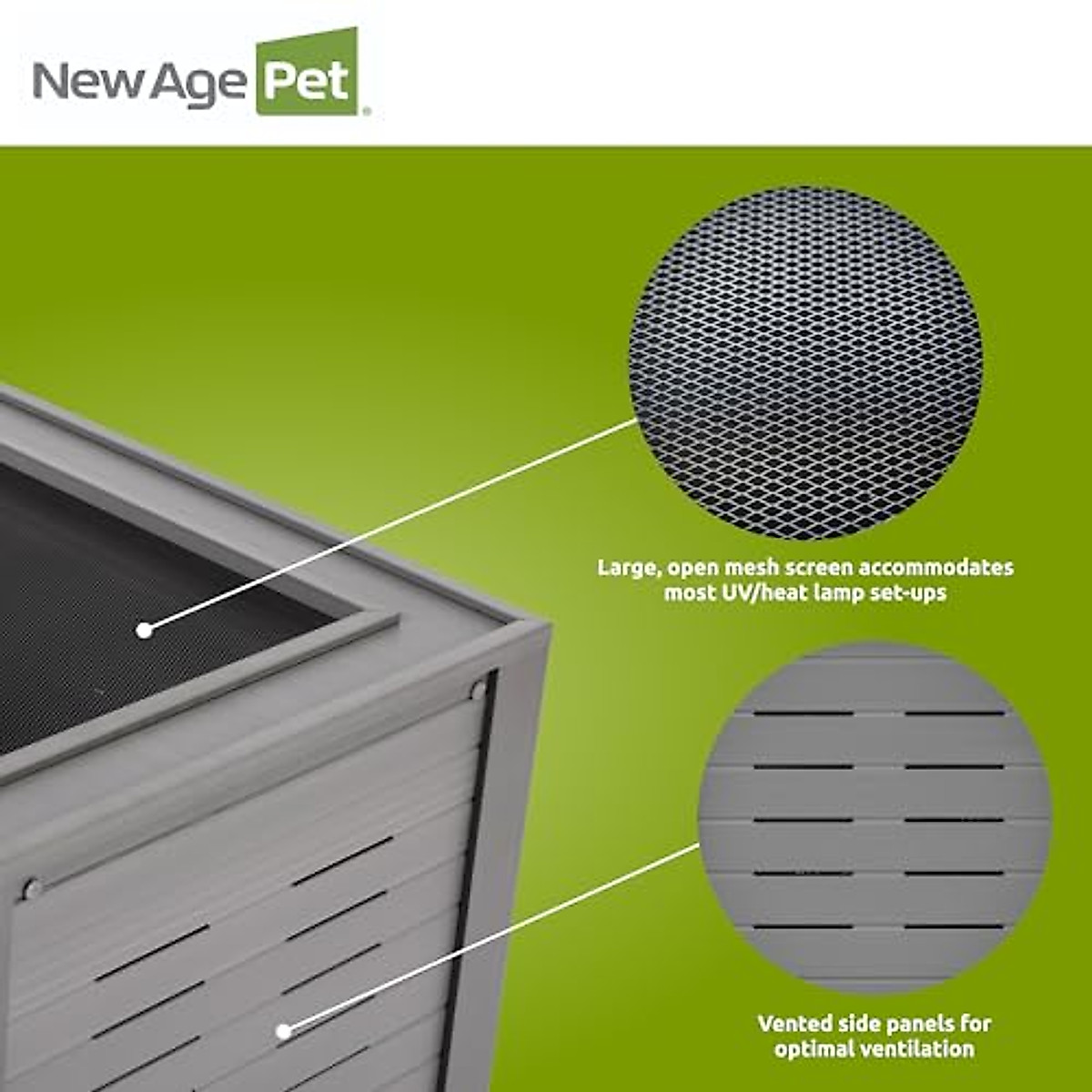 New Age Pet ECOFLEX 48-Inch Mojave Reptile Lounge in Grey- Durable Wood Plastic Composite Habitat with Vented Side Panels, Removable Sliding Glass Doors & Lock, Easy Assembly