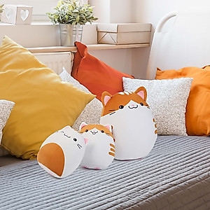 BenBen Cat Plush Toy, Set of 3, 12'' and 7'' Squishy Kitty Stuffed Animal Toy Hugging Pillow, Soft Cushion Plushies Gift for Kids, Easter Basket Stuffers