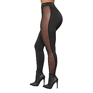 Uni Clau Women Sexy Casual See Through Elastic Pencil Pants Mesh Leggings High Waist Sweatpants Tights Black 2XL