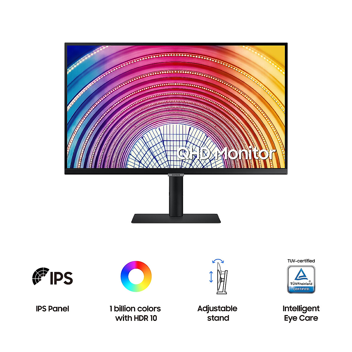 SAMSUNG S60A Series 27-Inch WQHD (2560x1440) Computer Monitor, 75Hz, IPS Panel, HDMI, HDR10 (1 Billion Colors), Height Adjustable Stand, TUV-Certified Intelligent Eye Care (LS27A600NWNXGO) (Renewed)