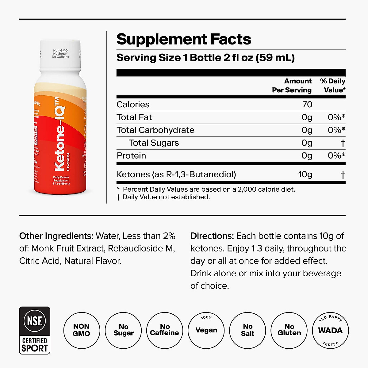 Ketone-IQ No Caffeine Exogenous Ketones Energy Shots - 24 Pack of Caffeine Free Energy Drinks with 10g Bioidentical Ketones - Sugar Free, Salt Free, and All Natural (4x6 ct)