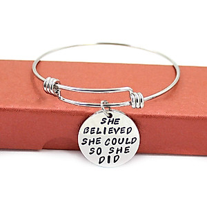 L.Beautiful 3 Pack Women Engraved Message Inspirational Words Round Charm Bracelets Set Expandable Silver Plated Stainless Steel Motivational Bangle Bracelet with Gift Box