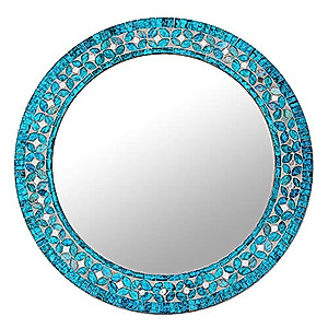 NOVICA Turquoise Blossom Glass Mosaic Wall Mirror