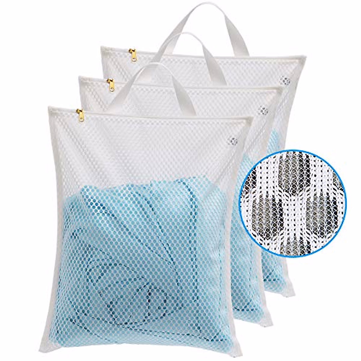 TENRAI Laundry Bag Mesh Wash Bag，Use YKK Zipper，Tote Bag Bathroom Hanging, Bra Fine Mesh Wash Bag for Underwear 3 Bags（3M Cellular Mesh ）
