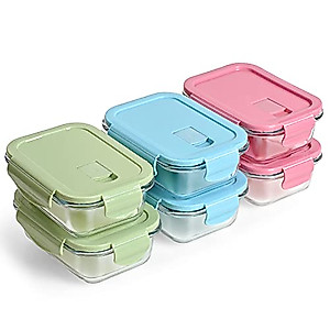 EONJOE 6-pack 2.5 cups small glass containers with vent lid for meal prep food left overs storage kids adult snack bento boxes lunch cups Leak Proof