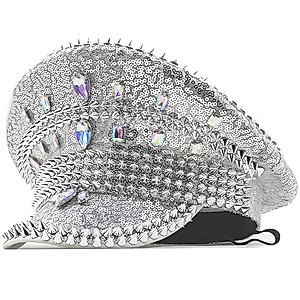 UTOWO Glitter Sequin Bride Hat Bachelorette Hen Party Captain Caps Rhinestone Hen Do Hat Steampunk Military Hat for Women (as1, alpha, one_size, Standard, Silver)