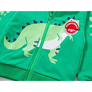 Azalquat Baby Toddler Boys Dinosaur Hooded Zip Jacket Casual Outerwear Active Sweatshirt (Green Dinosaur, 4-5T)
