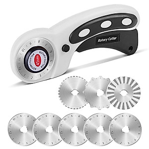 WhisperDream 45mm Rotary Cutter - White Rotary Cutter with Ergonomic Safety Design - 8 Extra Replacement Blades Included, 45mm Rotary Cutter Great for Sewing, Quilting Supplies, Fabric and Crafts