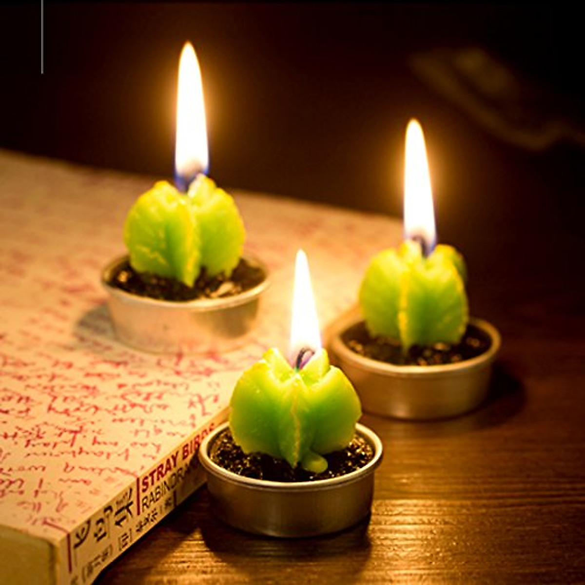 Swpeet 12Pcs Decorative Succulent Cactus Tealight Candles Kit, Cute Smokeless Succulent Plants Perfect for Candles Festival Wedding Props and House-Warming Party