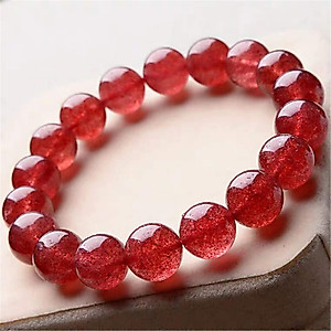 Muko Gemstone Natural Red Strawberry Quartz Crystal Clear Round Beads Women Bracelet 7mm AAAAA