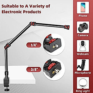 VIVEMCE Overhead Camera Mount Desk Stand,Adjustable 3-Section Camera Desk Mount with 1/4“ 3/8" 5/8" Screws,C-clamp Tabletop Mount for Camera, Microphone, Phone, Webcam