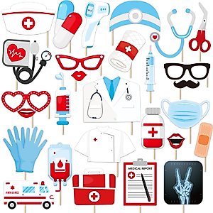 Generic Nurse Photo Booth Props 31 Packs Nurse Graduation Party Decoration Photo Booth Props Nurse Selfie Props
