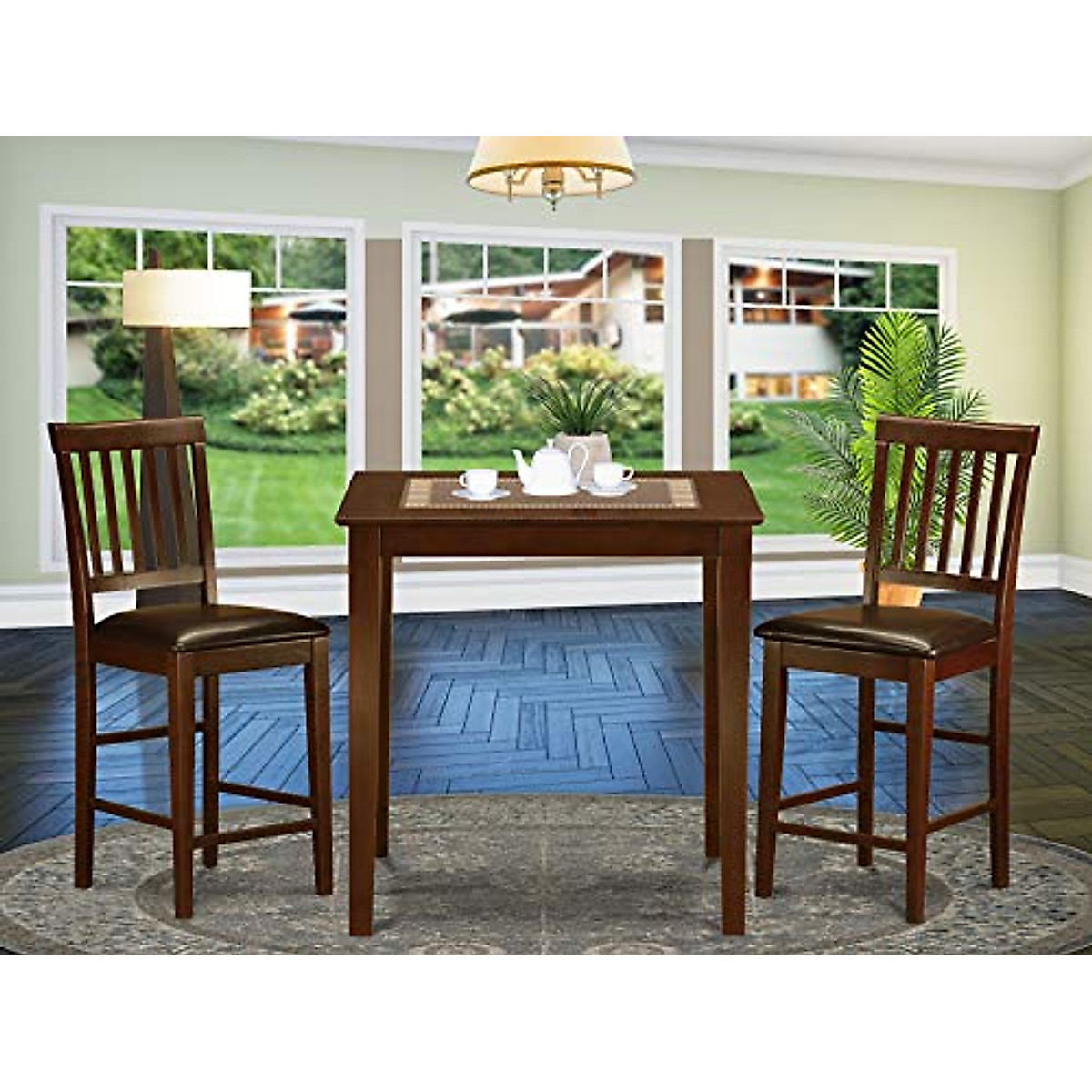 East West Furniture VERN3-MAH-LC Dining Table Set, 3-piece