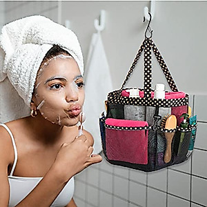 COFSODI Portable Hanging Mesh Shower Caddy - Shower Bag with Key Hook and Windproof Hook, 8 Pockets, Shower Organizer for College, Dorm, Camp, Beach, Swimming, Gym, Travel (Black)