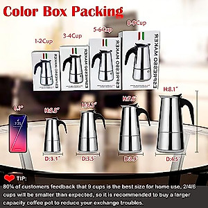 DITOSH Stovetop Espresso Maker Sainless Steel Moka Pot Espresso Maker Percolator Italian Coffee Maker Capable Moka Coffee Machine Cafe Percolator Maker for Home & Camping (2Cup-Straight)