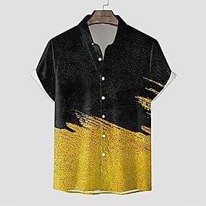 Men Summer Fashion Top Shirt Seaside Leisure Beach Printed Shirt Elegant Button Top Blouse Casual Top Yellow