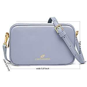 Chrysansmile Genuine Leather Crossbody Bags for Women Ladies Small Crossbody Shoulder Bag Lightweight Purses and Handbags - Light Blue