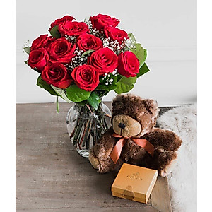From You Flowers - One Dozen Long Stemmed Red Roses with Free Vase (Fresh Flowers) Birthday, Anniversary, Get Well, Sympathy, Congratulations