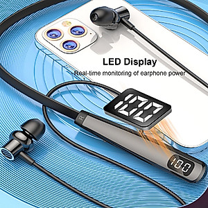 CHUYI Wireless Bluetooth 5.3 Neckband Headphone, Hanging Neck Magnetic Attraction Headset with LED Power Display, Foldable Silicone Collar Sports Earphone with Type C Port, 100Hrs Playtime (Black)