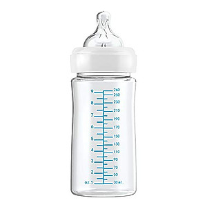 Amazon Brand - Mama Bear Infant Feeding Wide-Neck Baby Bottle with Slow Flow Nipple, BPA Free, 9 oz, Pack of 3, Transparent