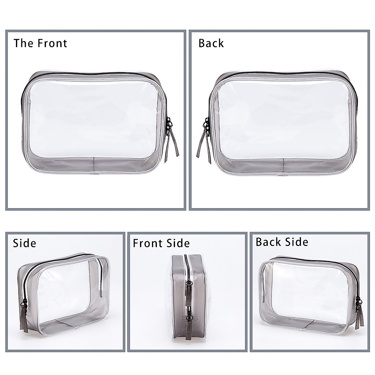 BEFORYOU 5 Packs Clear Toiletry Carry Pouch with Zipper Portable TSA Approved Plastic Waterproof Cosmetic Bag for Vacation Travel Bathroom and Organizing (5 Large)