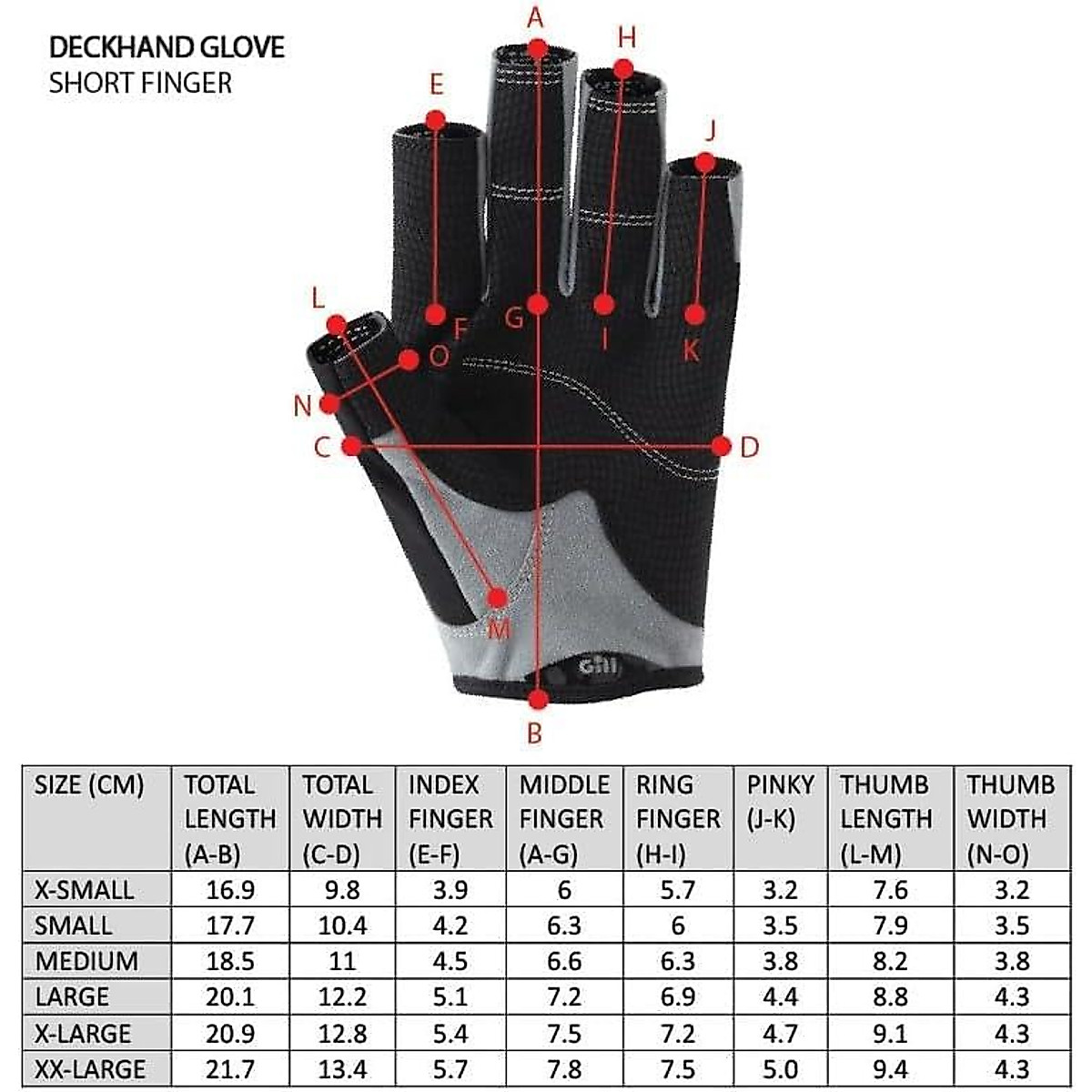 Gill Deckhand Sailing Gloves Short Finger with 3/4 Length Fingers - 50+ UV Sun Protection & Water Repellent - Black M