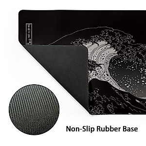 Japanese Sea Wave Large Mouse Pad Extended The Great Wave Gaming Mouse Pad Kanagawa Mousepad with Stitched Edges Keyboard Mouse Mat 3mm for Home Office 31.5 x 11.8 Inch, Black