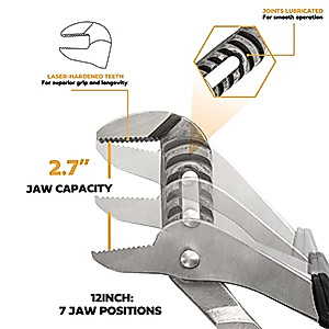 Olympia Tools 12-Inch Tongue and Groove Pliers, Straight Jaw Pliers with Cushion grip, 7 Jaw positions, 2.7" Jaw Capacity