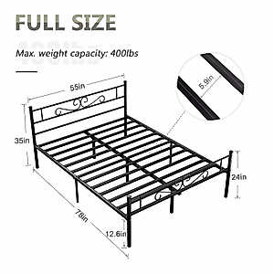 VECELO Full Size Bed Frame with Headboard, 14 Inch Metal Platform Mattress Foundation, No Box Spring Needed, Squeak Resistant, Easy Assembly, Matte Black