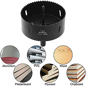 4-1/4 Inch Hole Saw with Heavy Duty Arbor, HSS Bi-Metal Holesaw Drill Bits 38mm Depth Hole Cutter Saw for Easily Drilling Soft Metal, Plywood, Plastic, Drywall, Wood, Fiberboard (108mm)