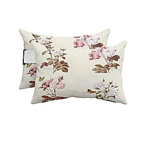 Recliner Head Pillow Ledge Loungers Chair Pillows with Insert Rose Flower Rustic Lumbar Pillow with Adjustable Strap Outdoor Waterproof Patio Pillows for Couch Beach Pool Office Chair, 2 PCS