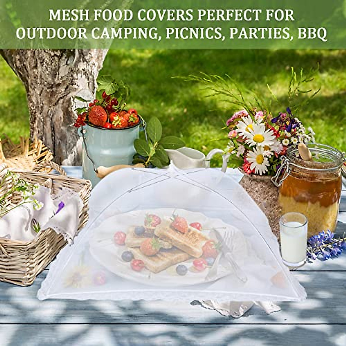 ZMCINER 7 Pack Food Tents Food Covers for Outdoors Mesh Screen Include 1 Extra Large (40"X 24") & 6 Standard (17"X 17") Collapsible and Reusable Mesh Food Covers for Outside, BBQ Party Supplies, Fruit Cover