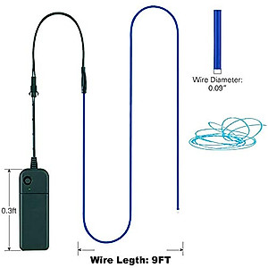 MaxLax EL Wire Portable Set, 9ft Cuttable Battery Pack Neon Glowing Electroluminescent Wire Light kit(Green, Blue, Red, White, Pink) for Halloween Decorations DIY