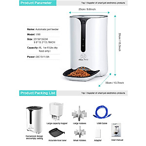 Alla Pets WiFi/HD Video Automatic Cats and Dogs Feeder w/ Camera, 6L Auto Pet Dry Food Dispenser 1~39 Portions Meal for Small and Large Pets, Remote APP Control Feeding Schedule, Infrared, White